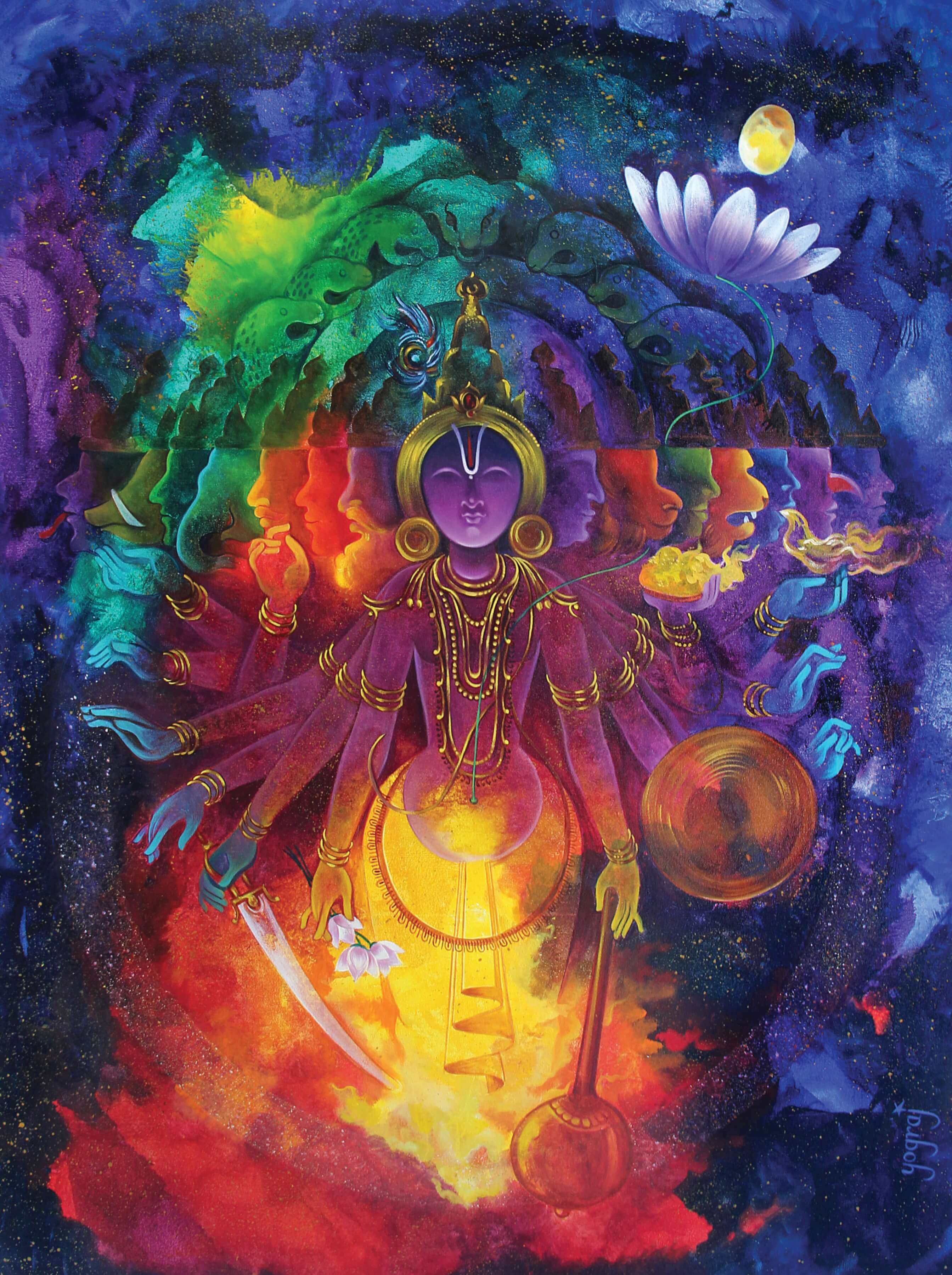 Universal Form of Lord Krishna by Yograj Verma | Oil Painting